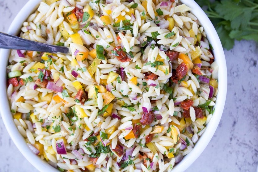 Mediterranean Orzo Salad - Stephanie Kay Nutrition