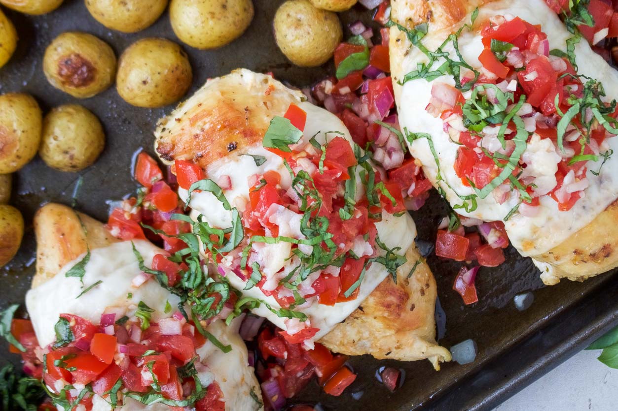 Sheet Pan Bruschetta Chicken - Stephanie Kay Nutrition