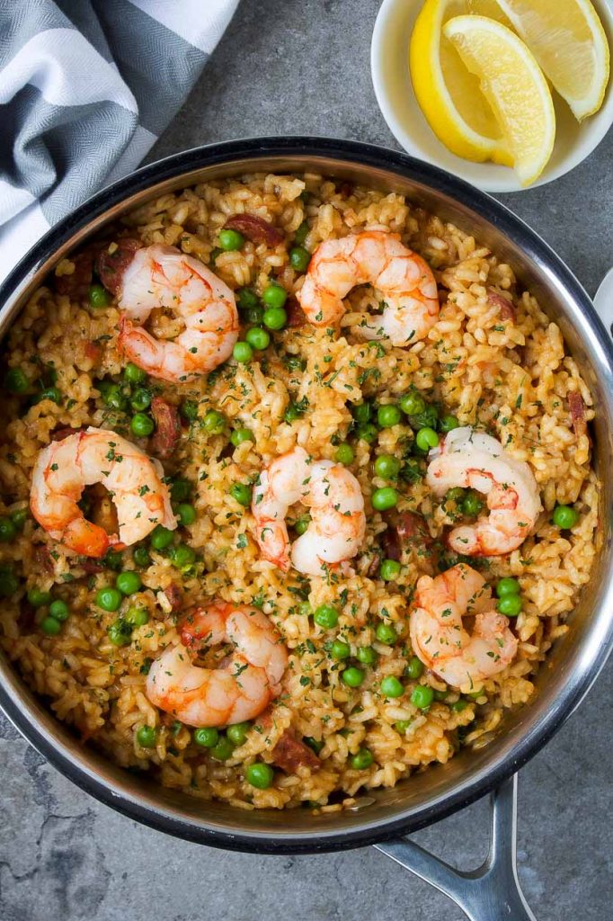 Weeknight Shrimp Paella with Chorizo - Stephanie Kay Nutrition
