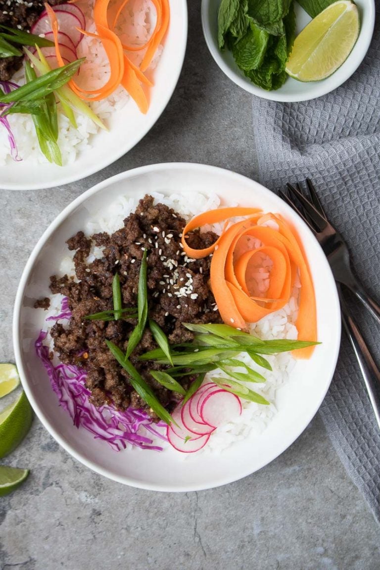 Crispy Beef Bowls (Korean-Style) - Stephanie Kay Nutrition