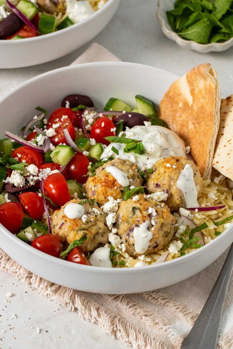 Greek Turkey Meatballs with Orzo and Tzatziki Sauce - Stephanie Kay ...