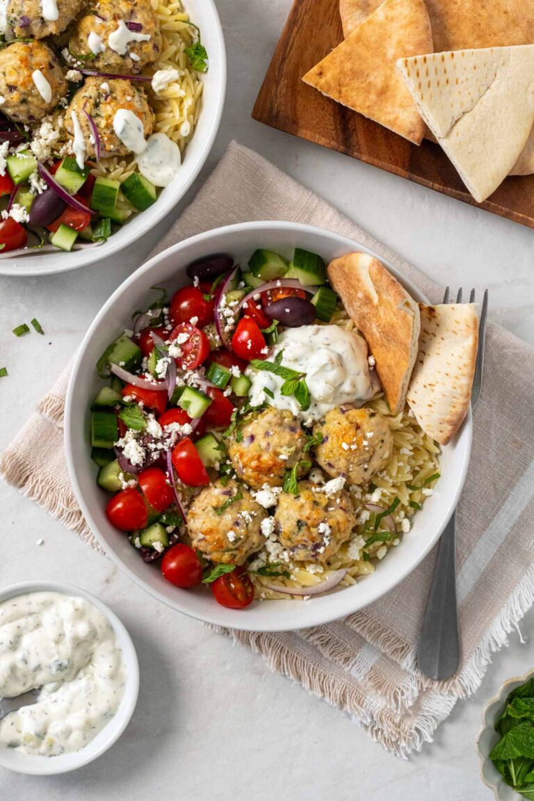 Greek Turkey Meatballs with Orzo and Tzatziki Sauce - Stephanie Kay ...